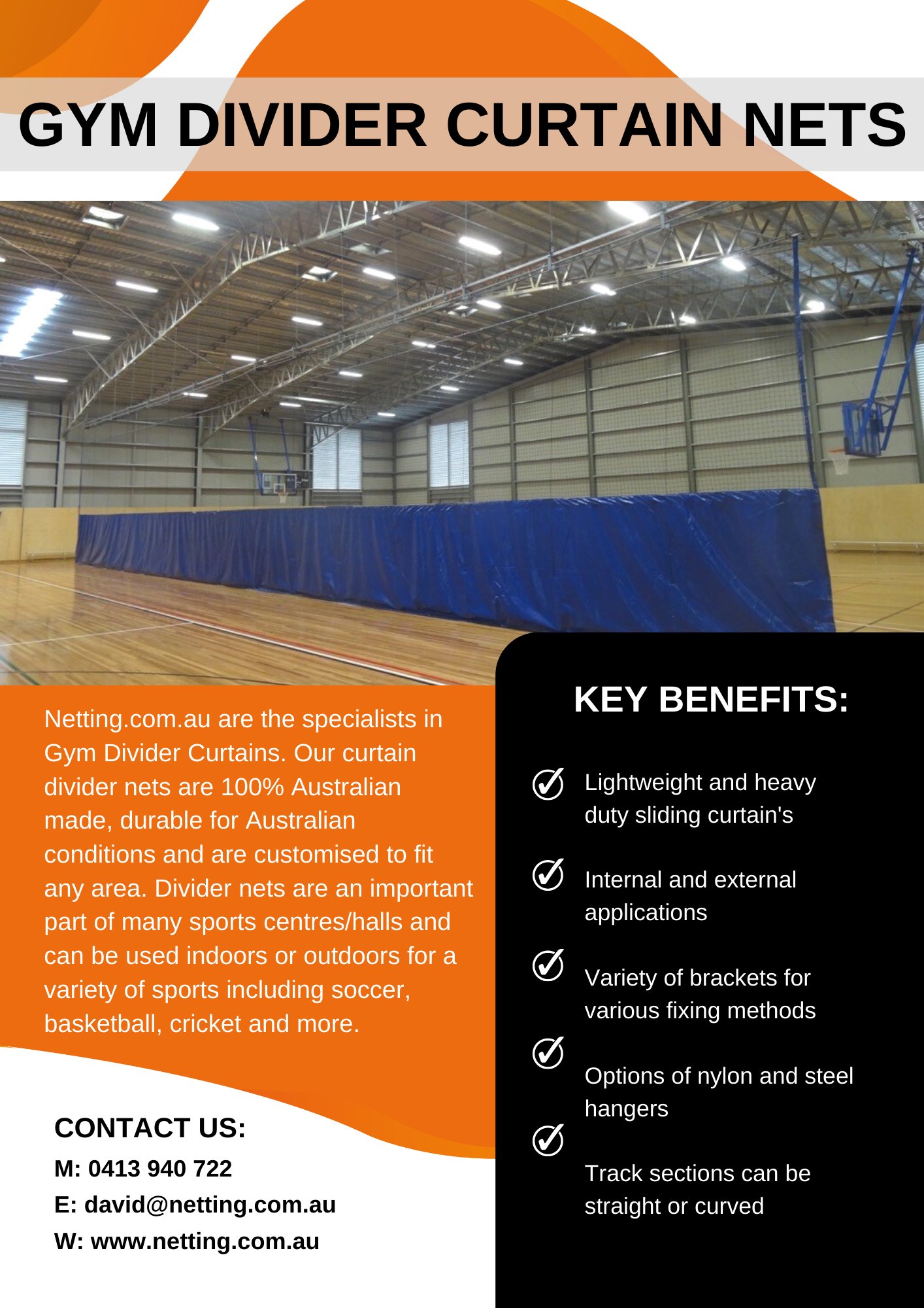 Gymnasium & Sports Hall Curtain Netting - Custom Made FAST